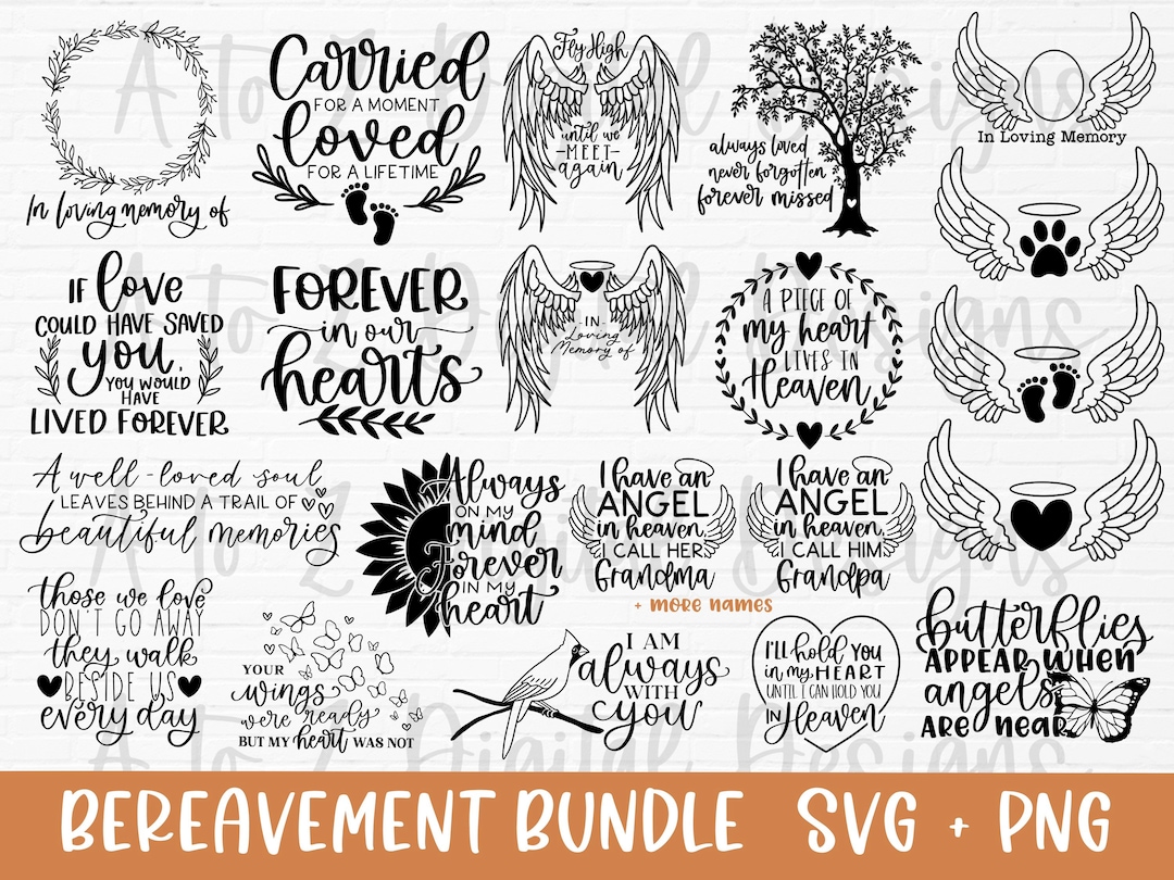 Memorial Svg Bundle 27 Designs | Bereavement Svg | Angel in Heaven Svg ...
