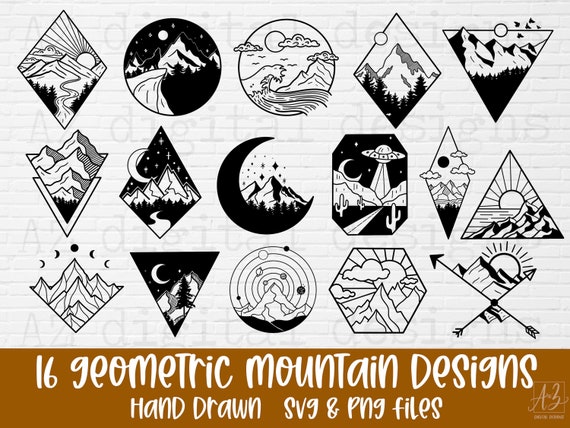 Mountain Svg Bundle Hand Drawn Geometric Mountain Svg - Etsy India