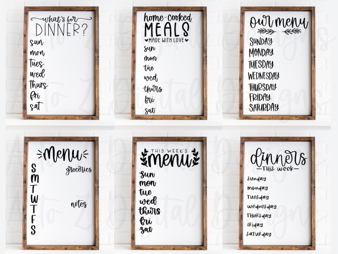 Menu Svg Weekly Menu Svg Menu Board Svg Kitchen Svg Menu - Etsy