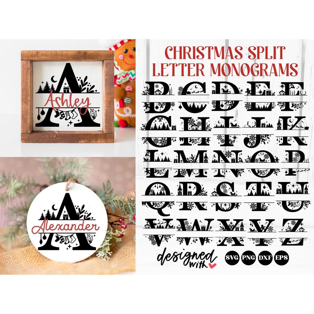 Christmas Split Letter Monogram Svg, Christmas Monogram Svg, Christmas ...