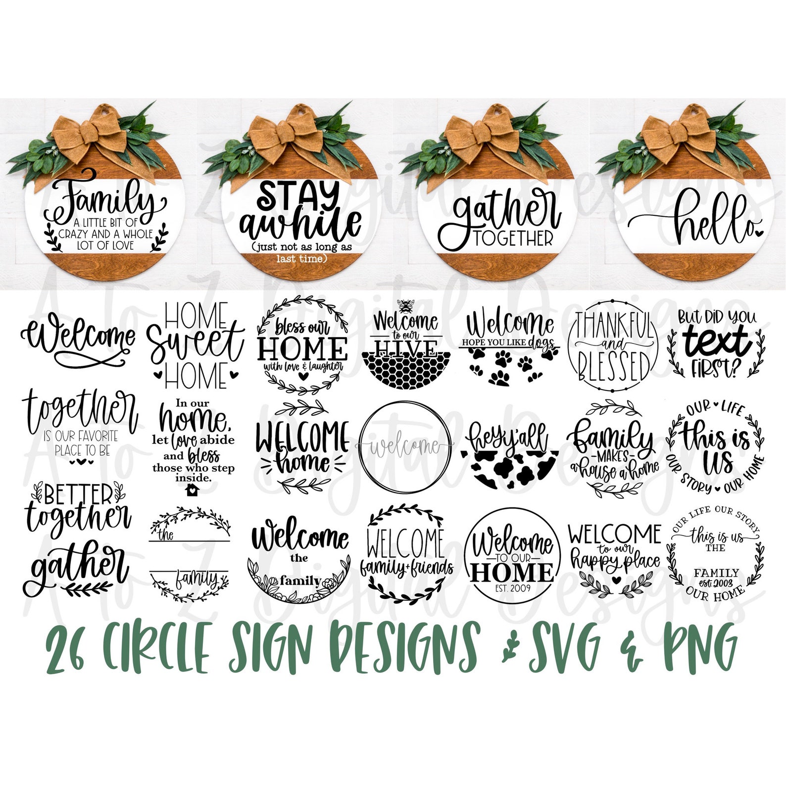 Round Sign Svg Bundle, Circle Sign Svg, Porch Sign Svg, Welcome Sign ...