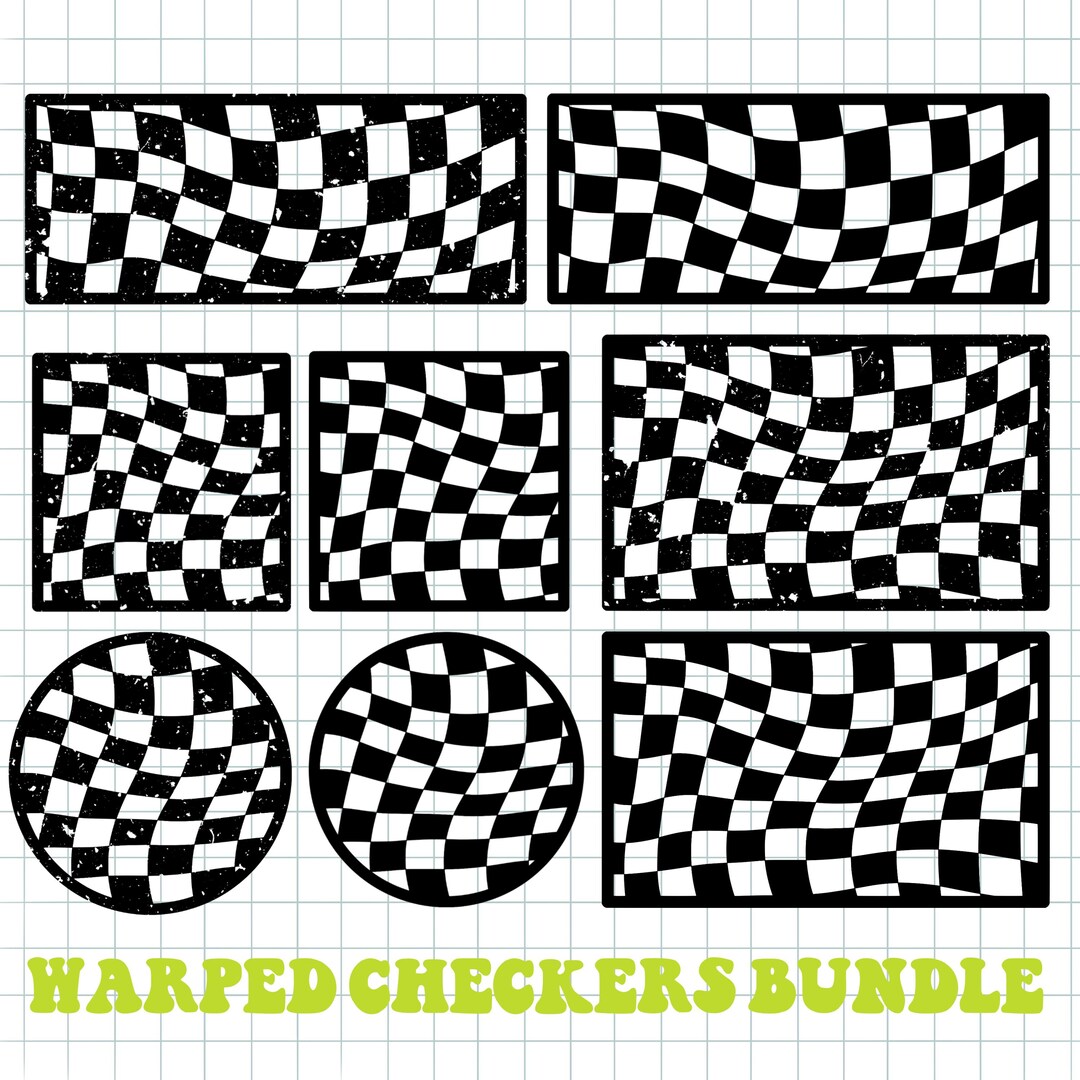Warped Wavy Checkers Frames Svg Bundle, Distressed Checkers Svg Png ...