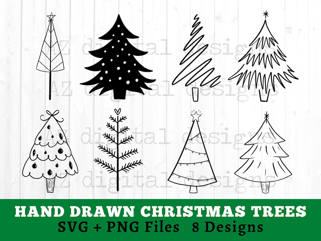 Christmas Tree Svg Hand Drawn Bundle | Christmas Svg | Merry Christmas ...