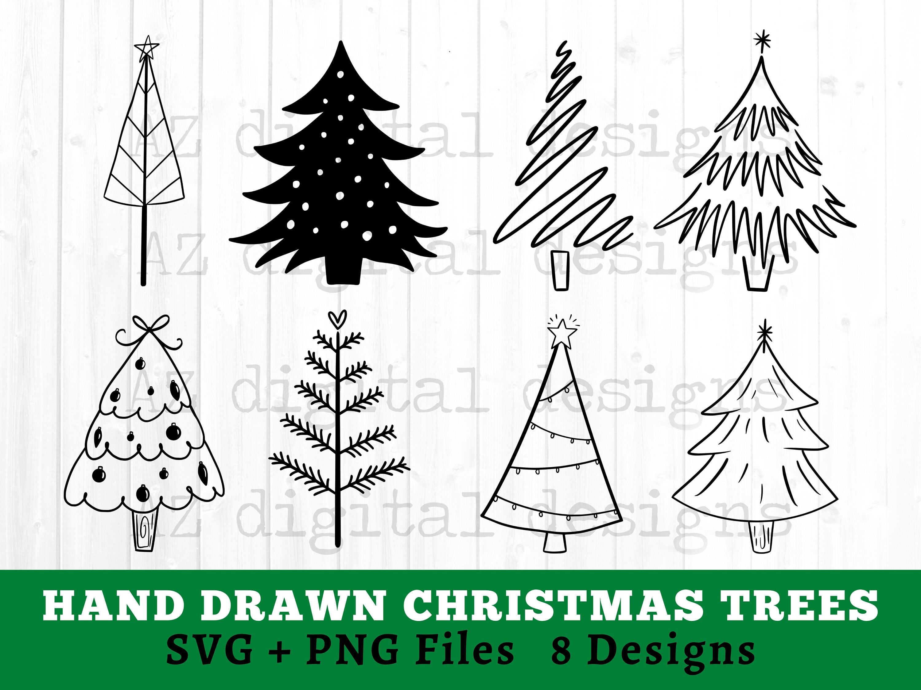 Christmas Tree Svg Hand Drawn Bundle Christmas Svg Merry | Etsy
