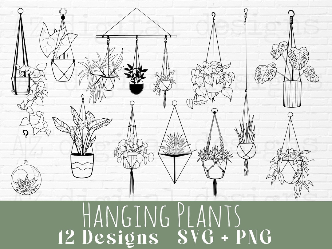 Plants Svg Bundle Hand Drawn | Hanging Plants Svg Png Clipart | Potted ...