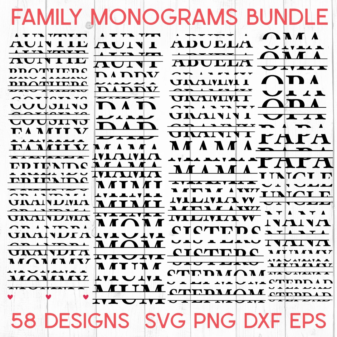 Family Name Monogram Svg Bundle, Mama Monogram Svg, Family Monogram Svg ...