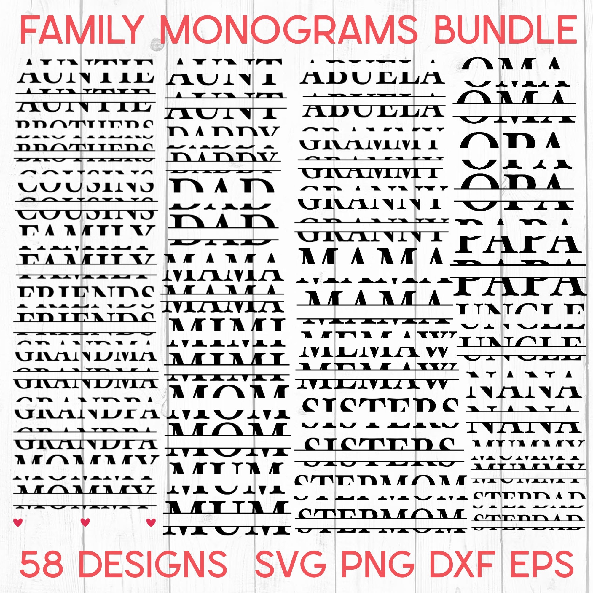 Family Name Monogram Svg Bundle, Mama Monogram Svg, Family Monogram Svg ...
