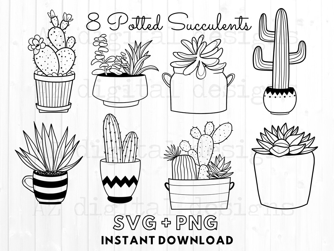 Cactus Pots Svg Bundle | Succulents Svg | Cactus Svg | Potted Plants ...
