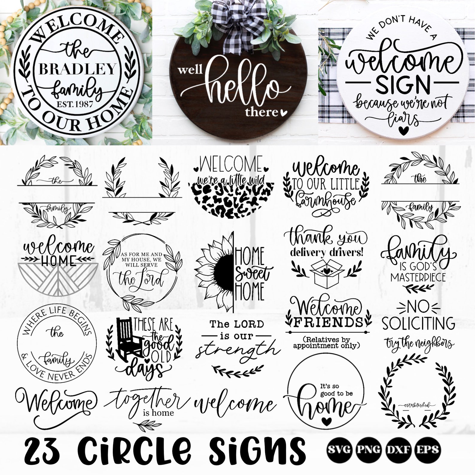 Round Sign Svg Bundle 2, Circle Sign Svg, Porch Sign Svg, Welcome Sign ...