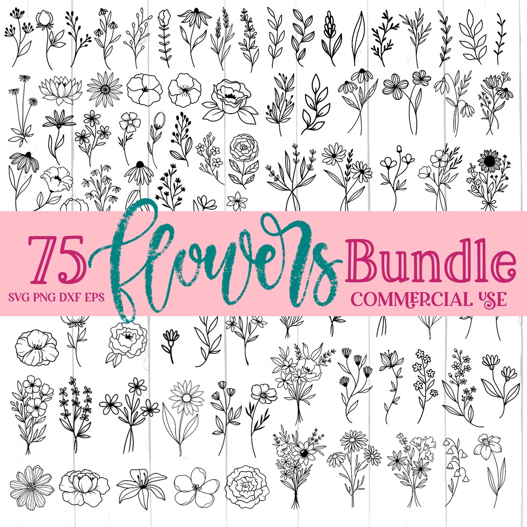 75 Flowers Svg Bundle, Flower Svg, Wildflower Svg, Floral Svg, Bouquet ...