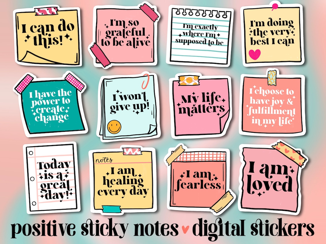Affirmations Sticky Notes Png Printable Stickers - Etsy UK