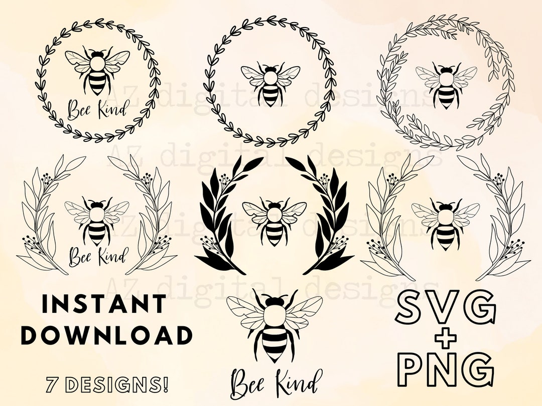 Bee Wreath Svg Bundle Hand Drawn Svg | Bee Kind Svg | Circle Frame Svg ...