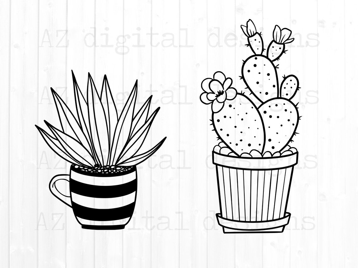 Cactus Pots Svg Bundle | Succulents Svg | Cactus Svg | Potted Plants ...
