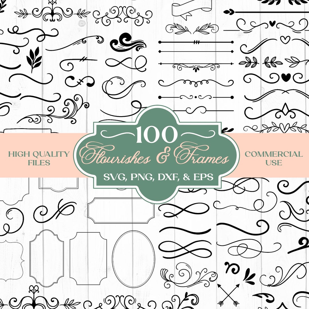 100 Flourishes Svg, Swash Svg, Frame Svg, Swoosh Svg, Flourish Svg ...