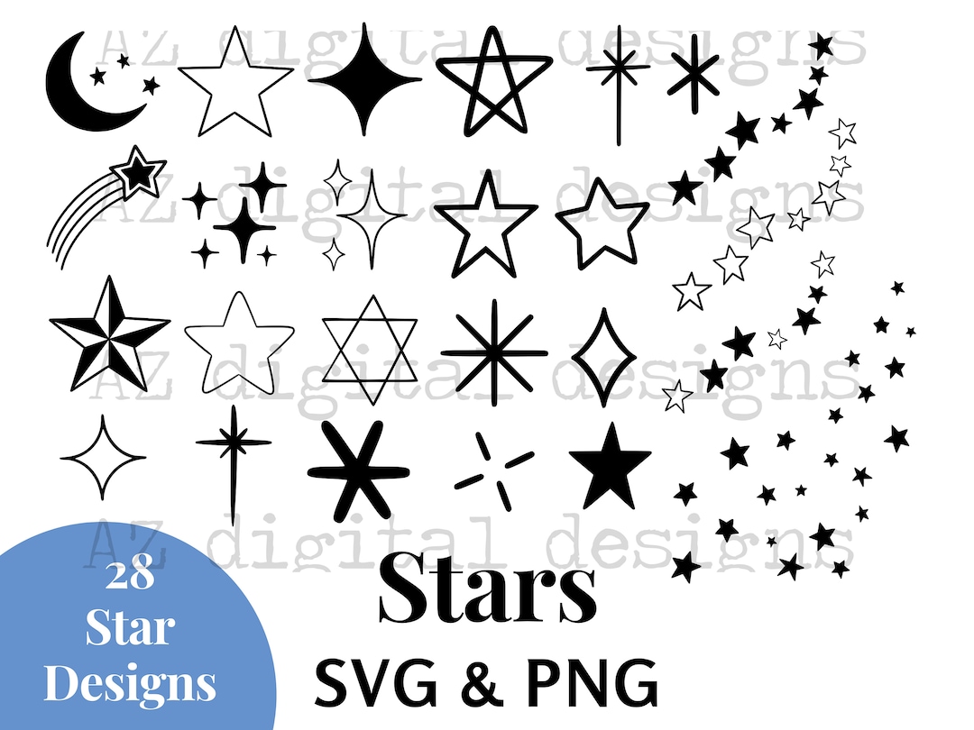 Stars Svg Bundle Hand Drawn | Shooting Star Svg | Lone Star Svg | Star ...