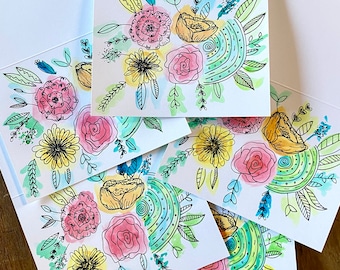 Assorted Pack of 5 Greeting Cards, Hand-painted Watercolor on ...