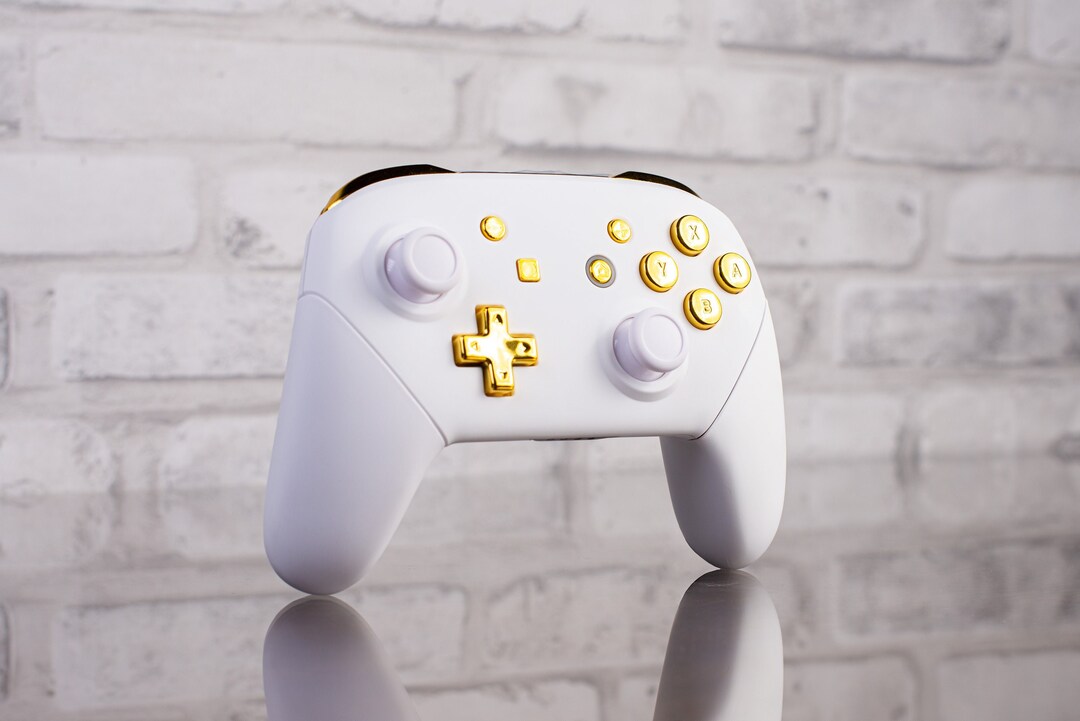 Nintendo Switch Pro Controller Mod White With Gold Buttons Customized Controller Etsy