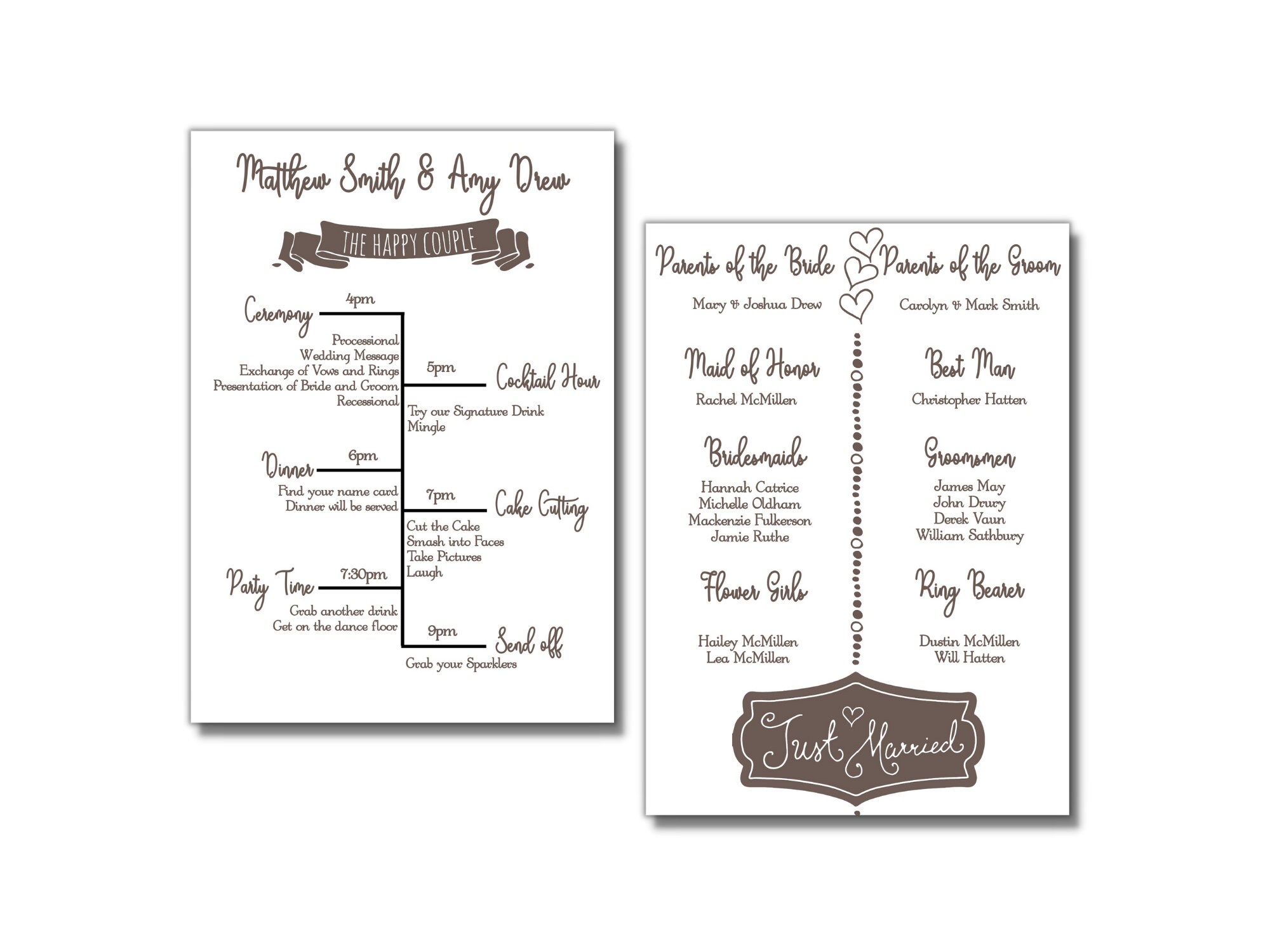 Fun Rustic Wedding Program, Quirky Cute Script Writing, Day of Wedding ...