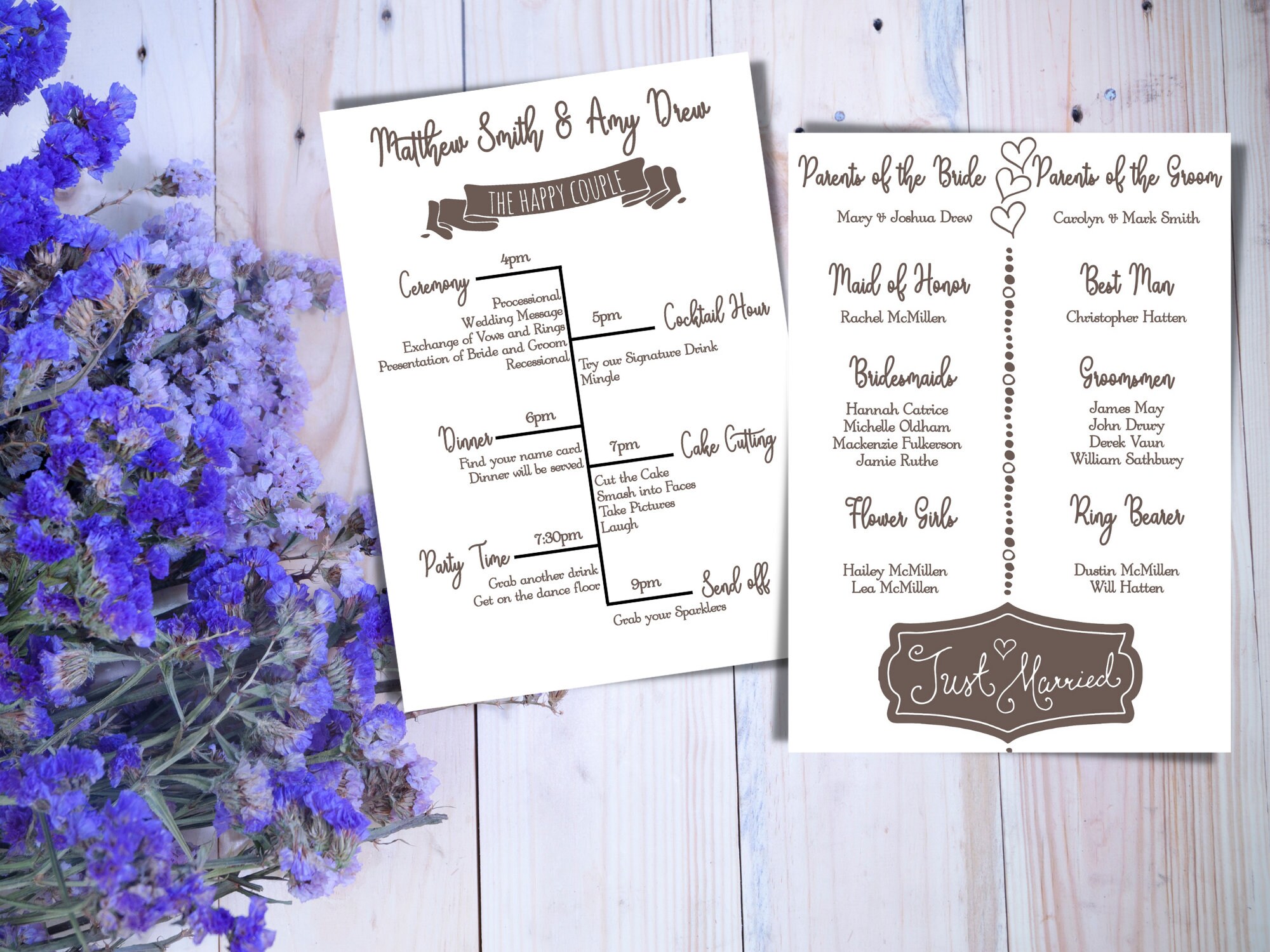 Fun Rustic Wedding Program, Quirky Cute Script Writing, Day of Wedding ...