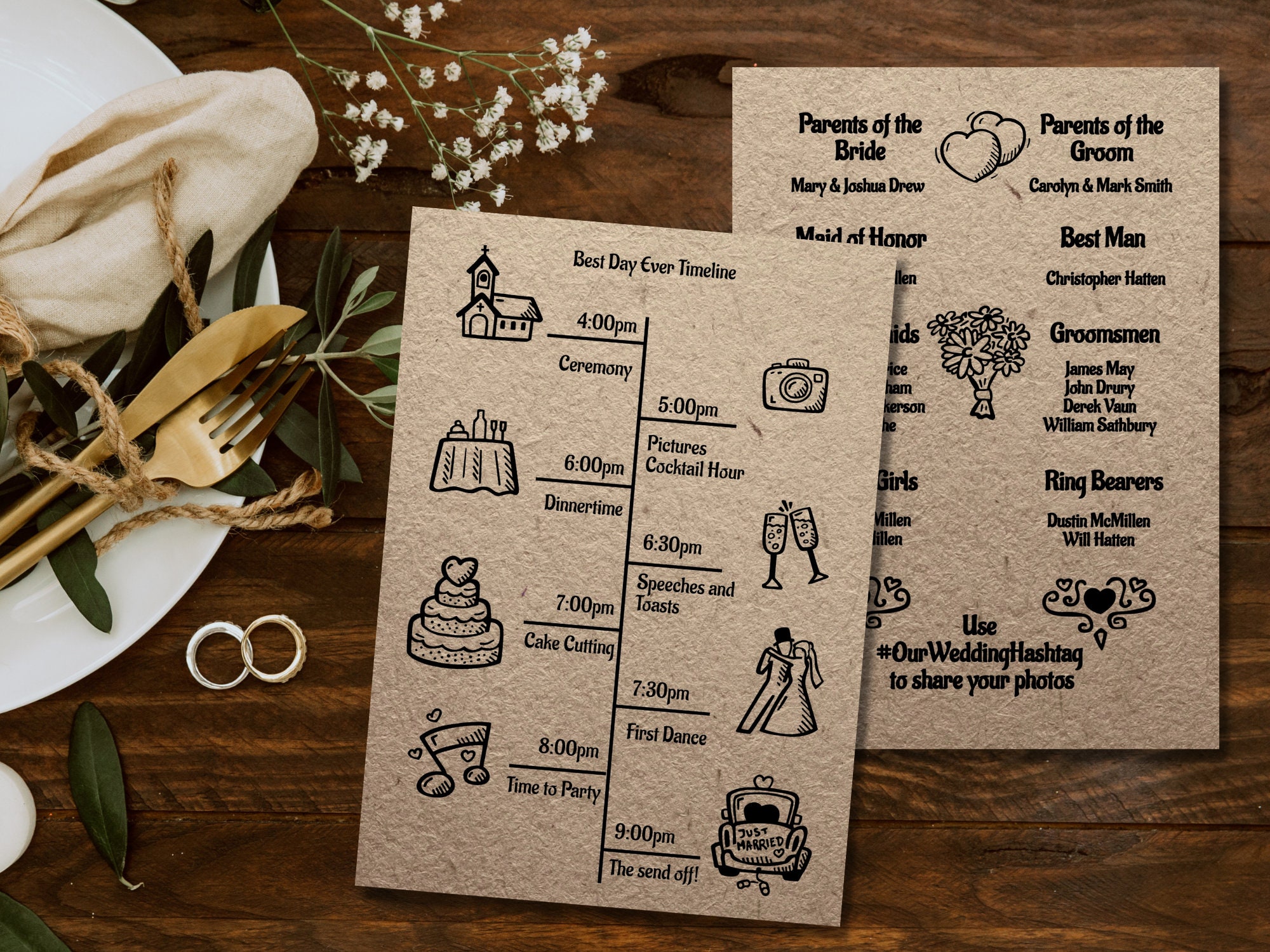 Fun Rustic Wedding Program, Quirky Cute Script Writing, Day of Wedding ...
