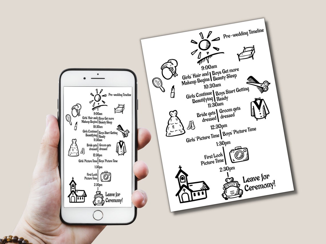 Infographic Wedding Program With Icons Cute Day of Wedding - Etsy