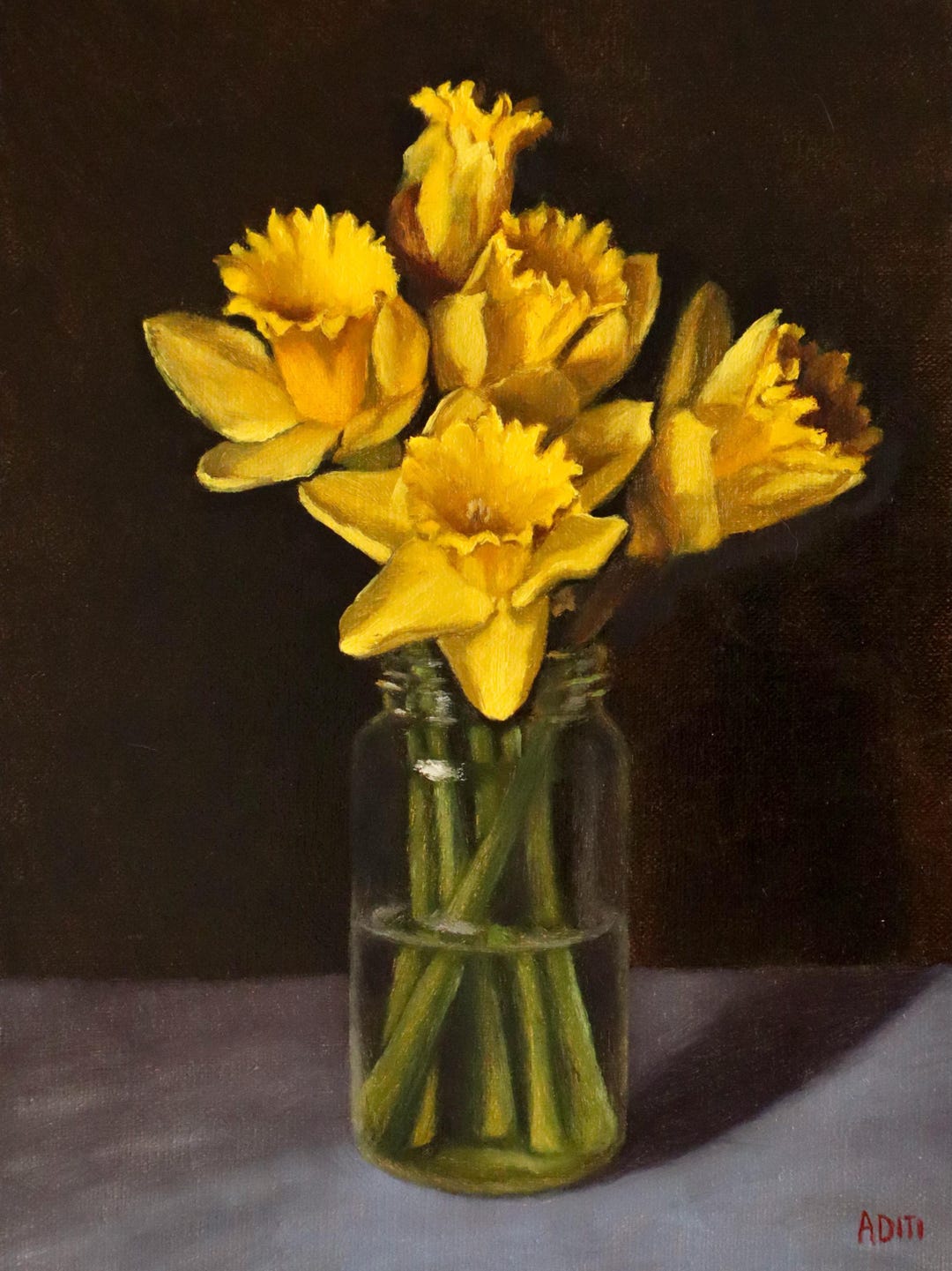 Daffodil Artwork Floral Still Life Painting on Canvas Garden Wall Art ...