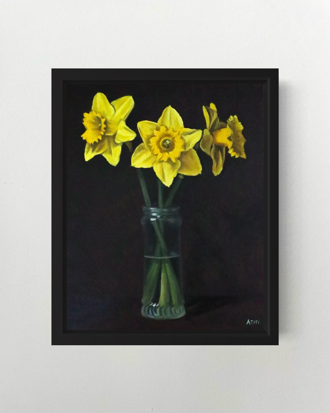 Daffodil Artwork Floral Still Life Painting on Canvas Garden Wall Art ...