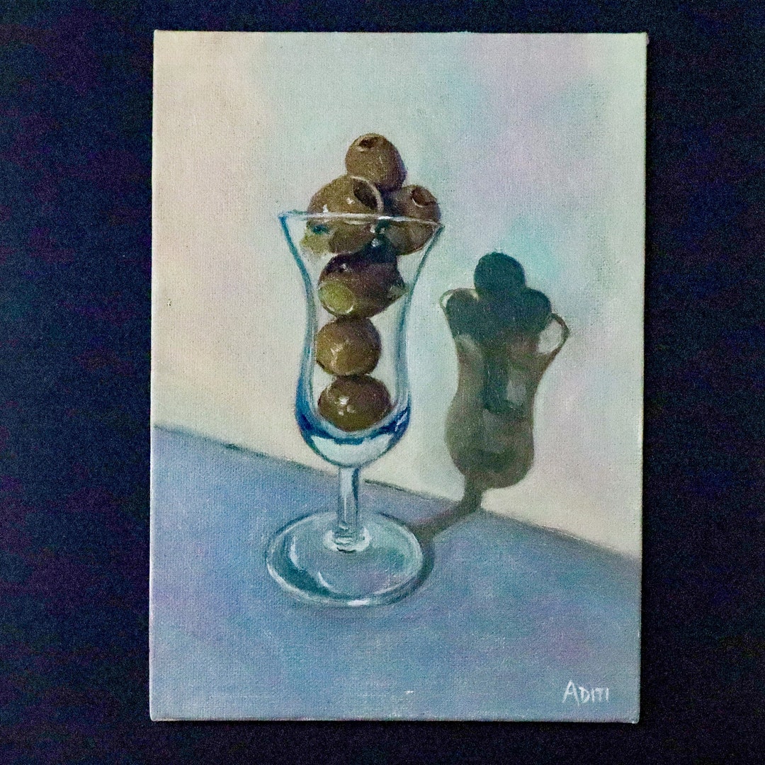 Green Olives in a Glass Oil Painting on Canvas - Etsy