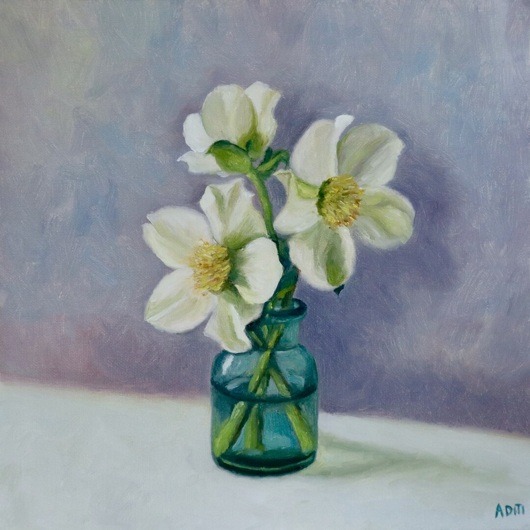 Hellebore Oil Painting, Floral Still Life Artwork, 8x8 - Etsy