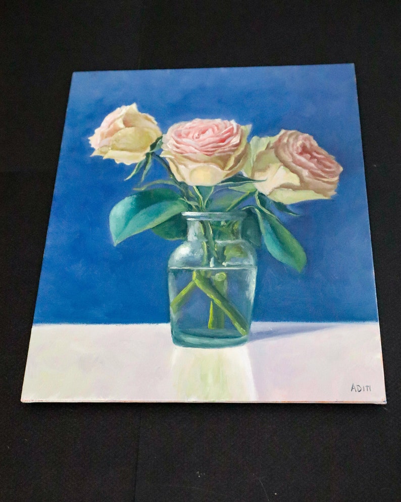 Rose Artwork Floral Still Life Painting on Canvas Garden Wall Art Home ...