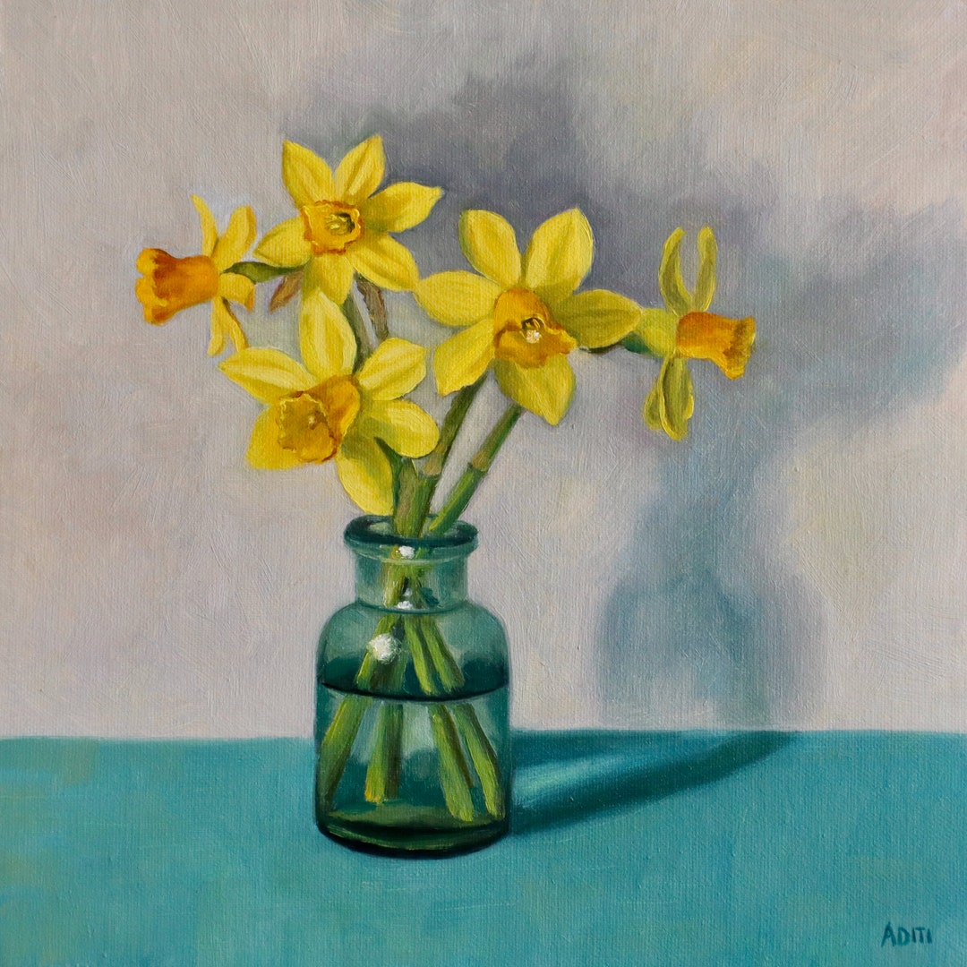 Narcissus Daffodil Painting Still Life Art Floral Artwork on Canvas ...