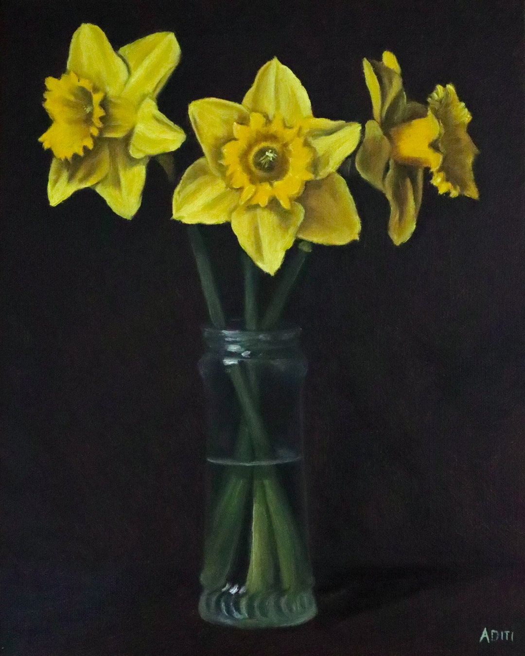 Daffodil Artwork Floral Still Life Painting on Canvas Garden Wall Art ...