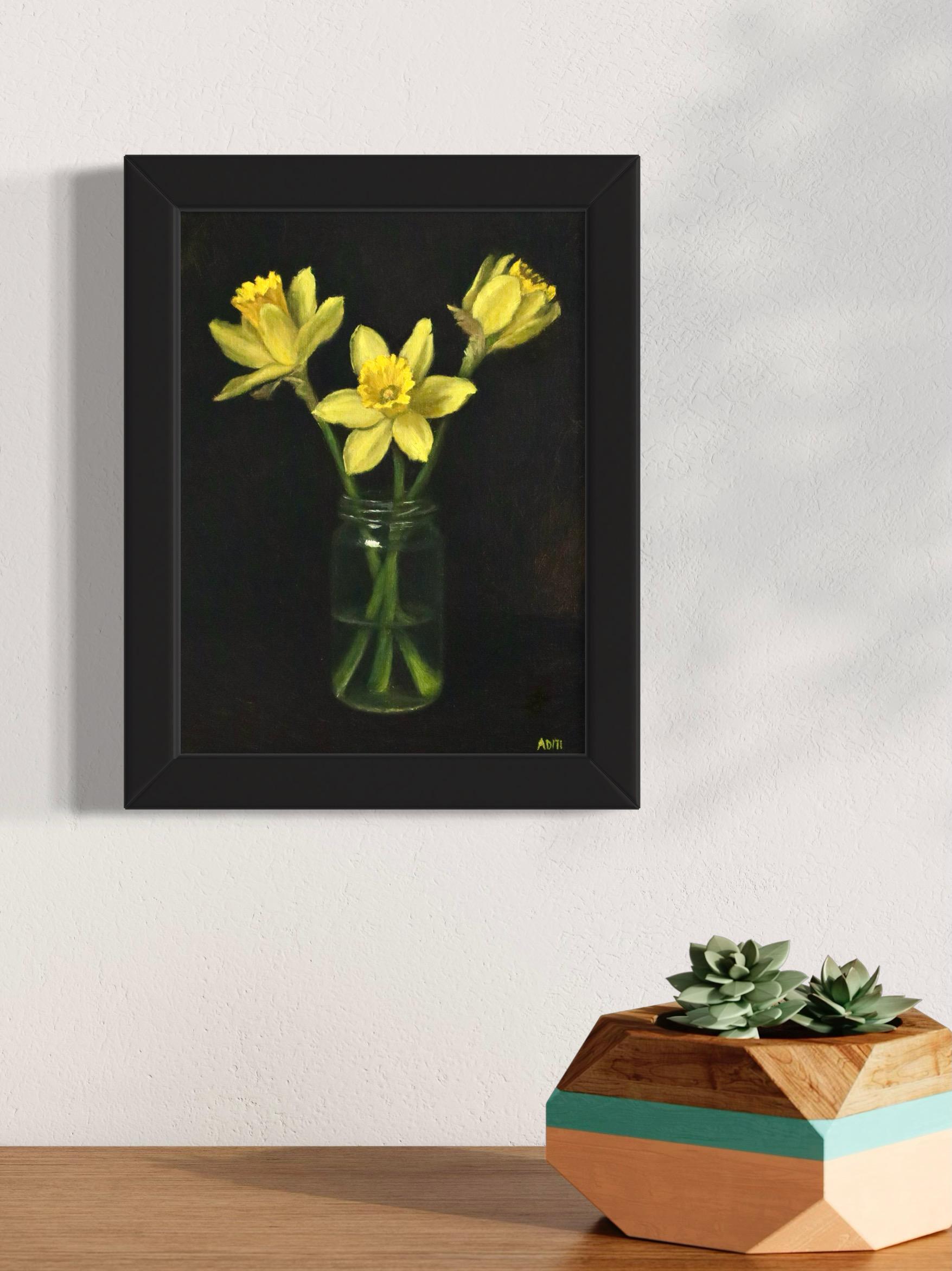 Daffodil Artwork Floral Still Life Painting on Canvas Garden Wall Art ...