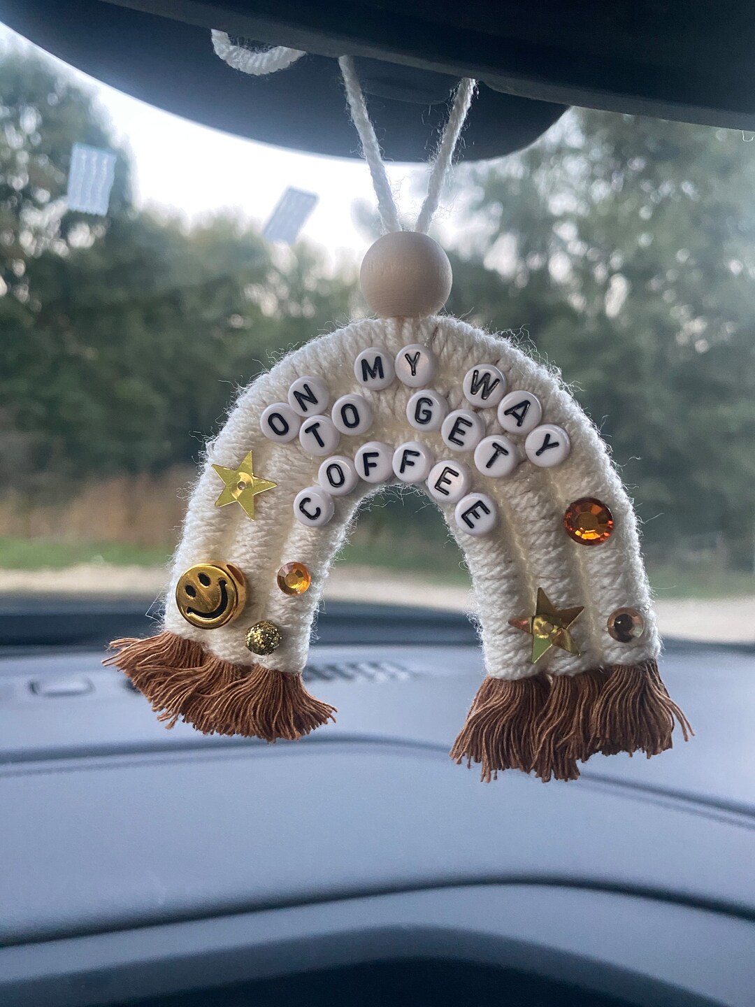 On My Way to Get Coffee Rainbow Car Charm | Rear View Mirror Charm ...