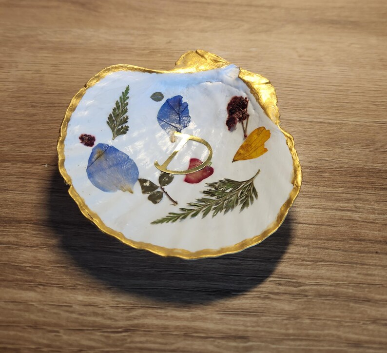 Pressed Flowers Seashell Jewelry Dish Tray Personalized Initials Mom ...