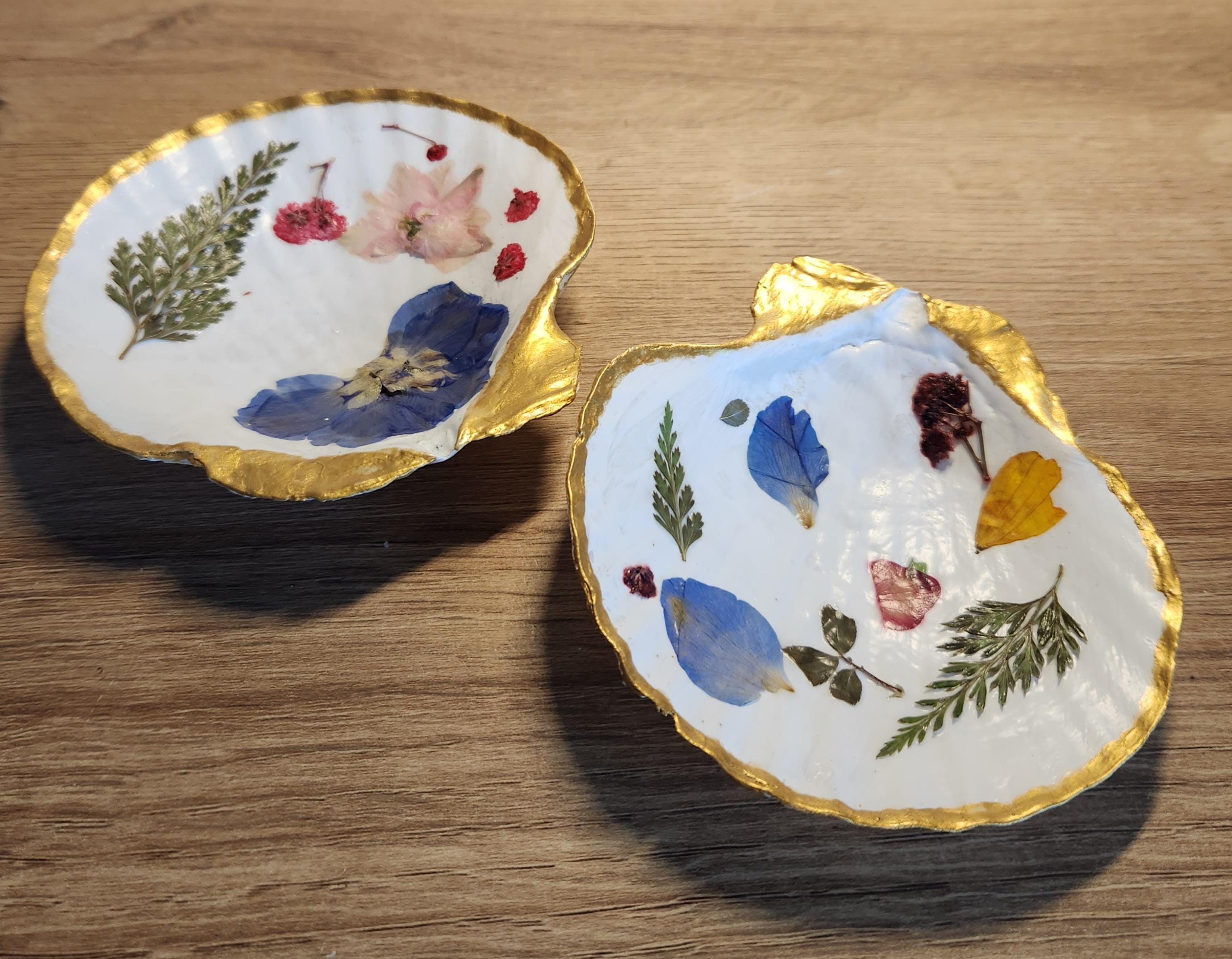 Pressed Flowers Seashell Jewelry Dish Tray Personalized Initials Mom ...