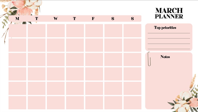 Printable Calendar flower Theme - Etsy