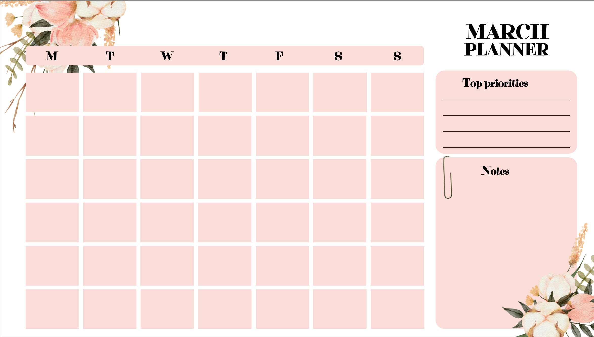 Printable Calendar flower Theme - Etsy