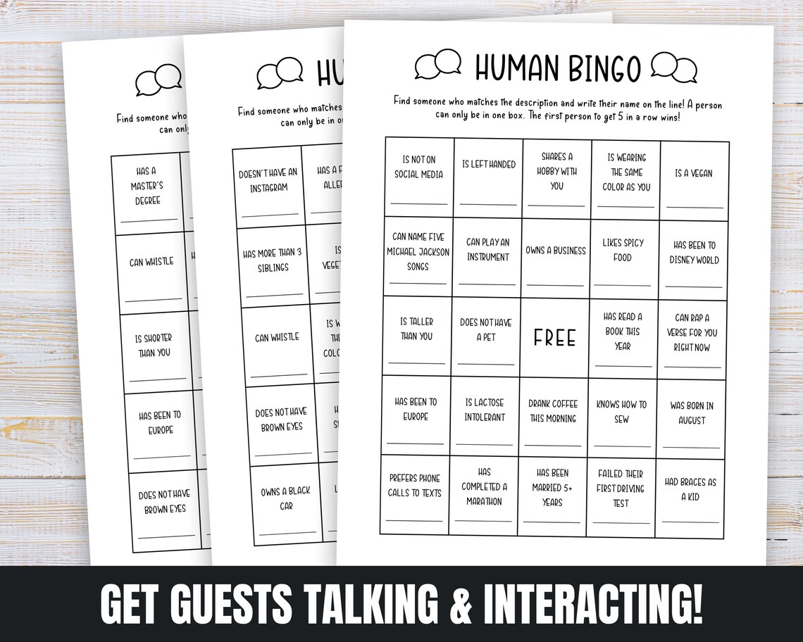 Human Bingo. Icebreaker Bingo Party Starter Games Icebreaker - Etsy