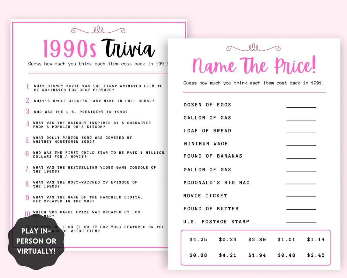 90s Party Games Bundle 90s Birthday Party Games 90s Themed - Etsy