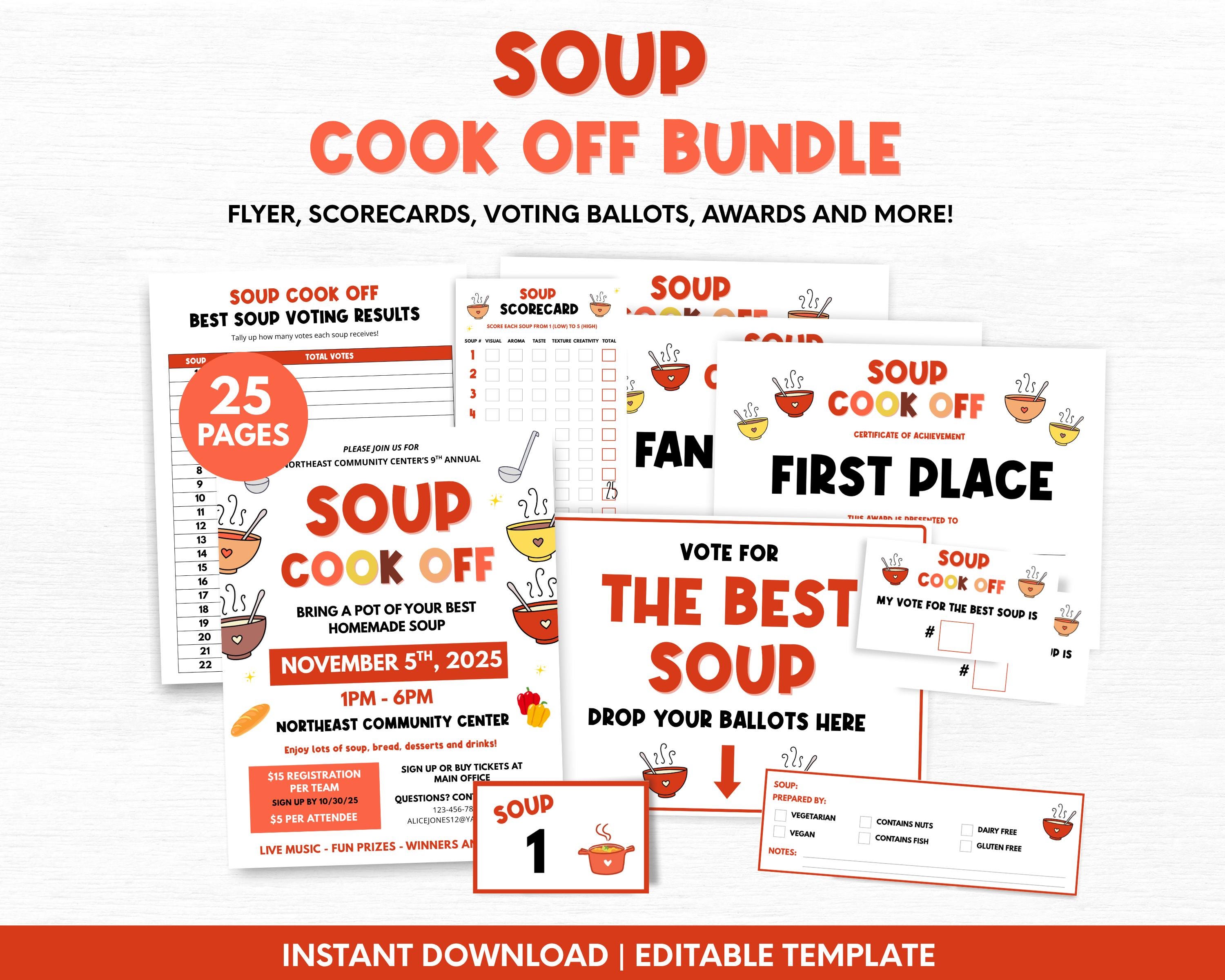 Soup Cook off Contest Bundle, Soup Competition Editable Template Kit ...