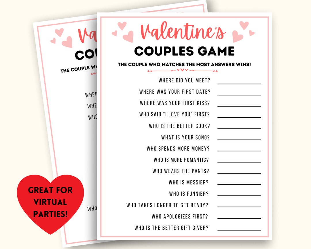 Valentine's Couples Game, Valentine's Day Game for Couples, Valentine's ...