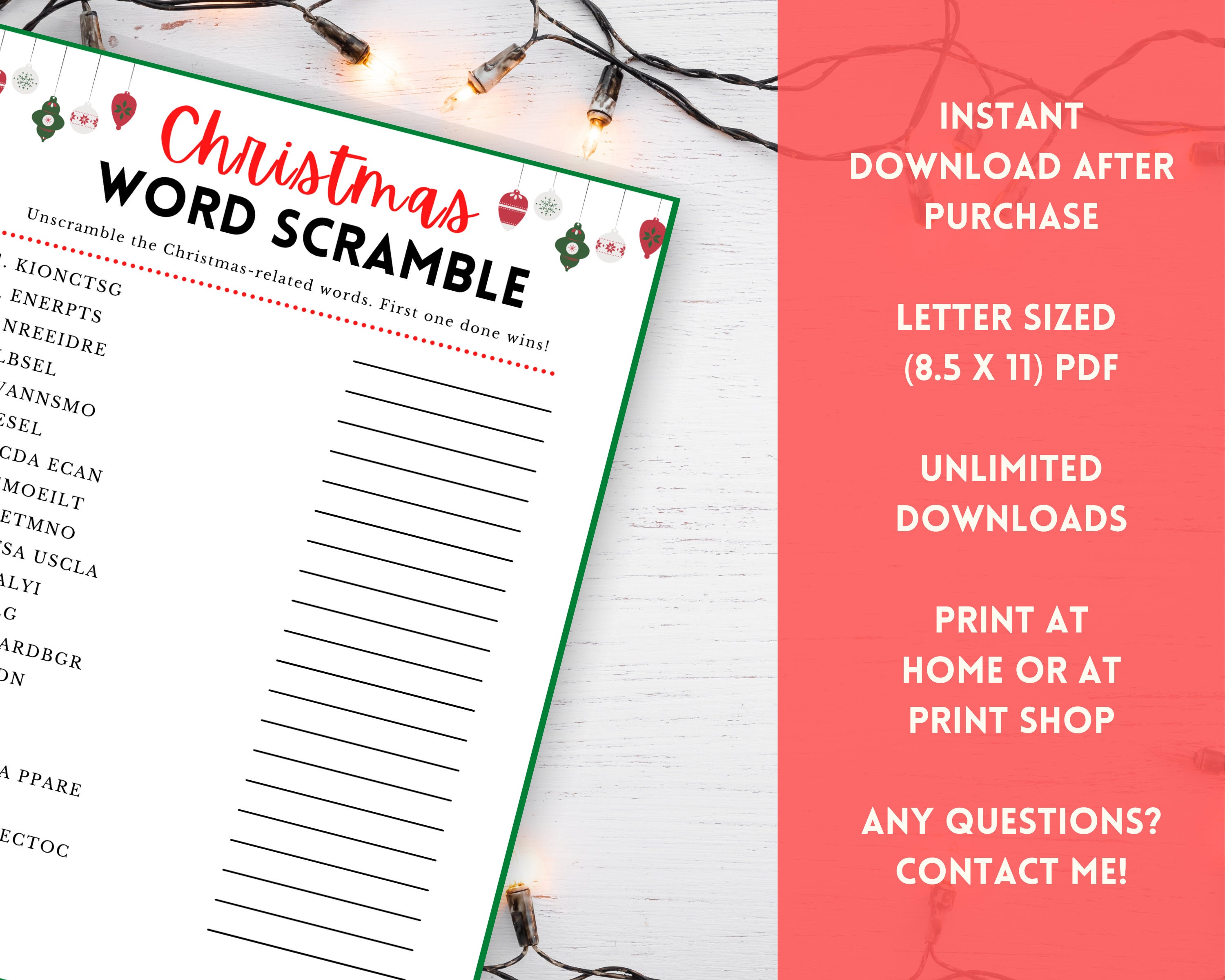 Christmas Word Scramble, Christmas Party Game, Christmas Game ...