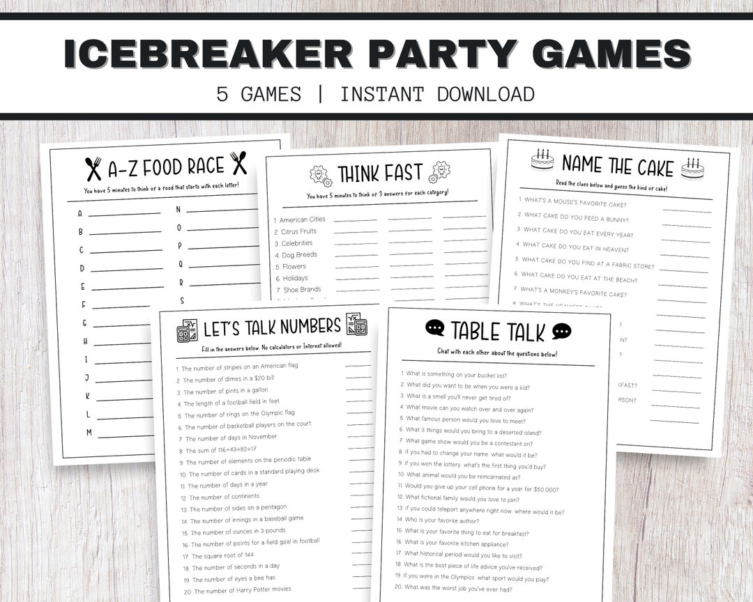 Party Starter Games, Icebreaker Games, Games for Adults Printable ...