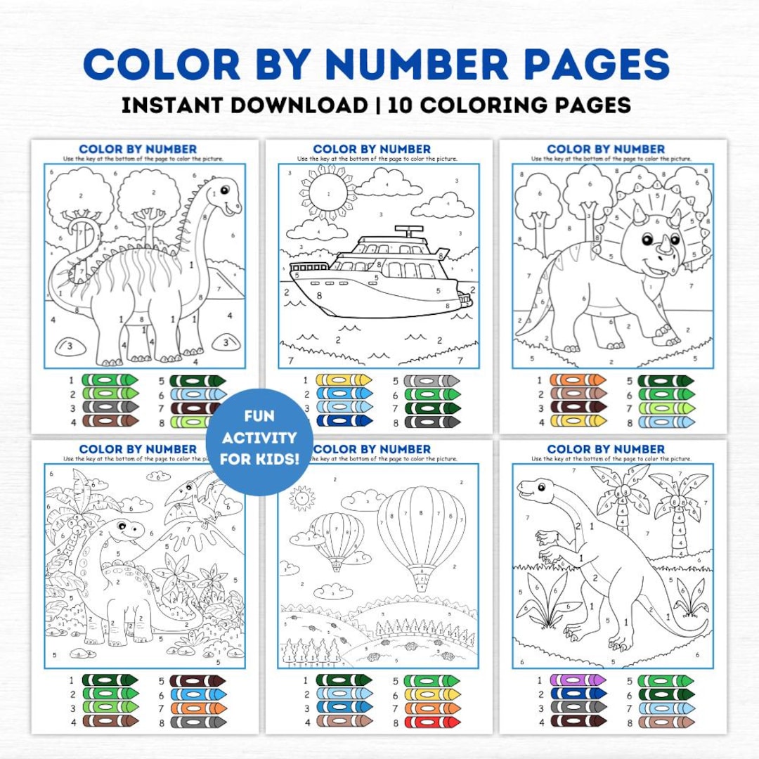 Kids Color by Number Coloring Pages Printable, Dinosaur Coloring Pages ...