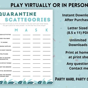 Scattegories Game, Quarantine Game for Adults. Quarantine Birthday ...