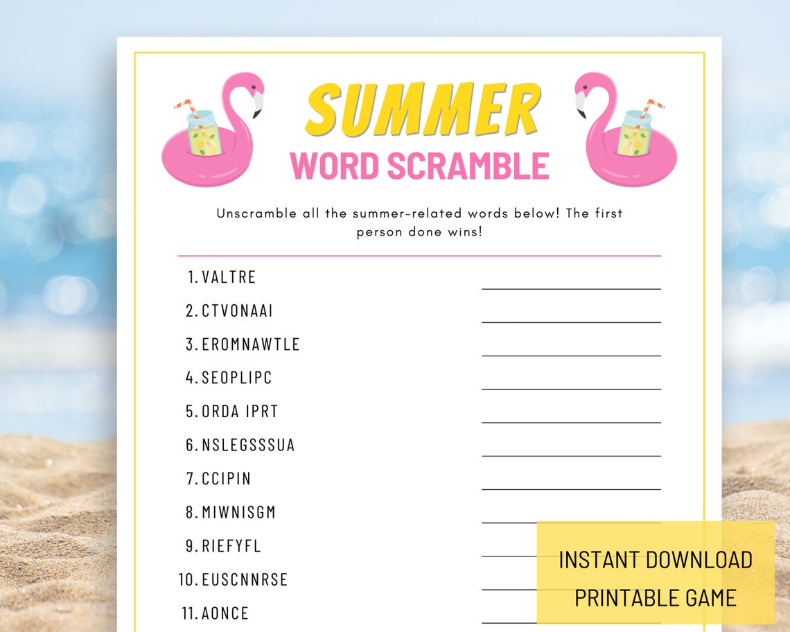 Summer Word Scramble Printable Summer Summer Games Summer - Etsy