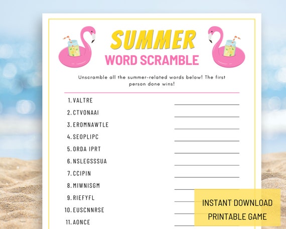 Summer Word Scramble Printable Summer Summer Games Summer - Etsy