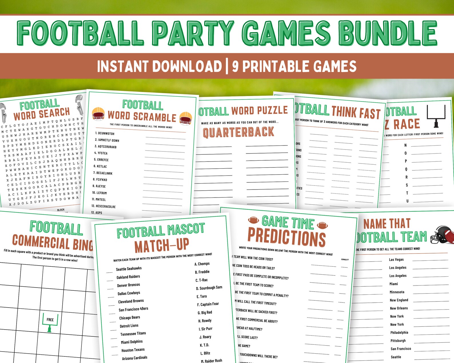 Football Party Games Bundle, Football Watch Party Games, Tailgating ...