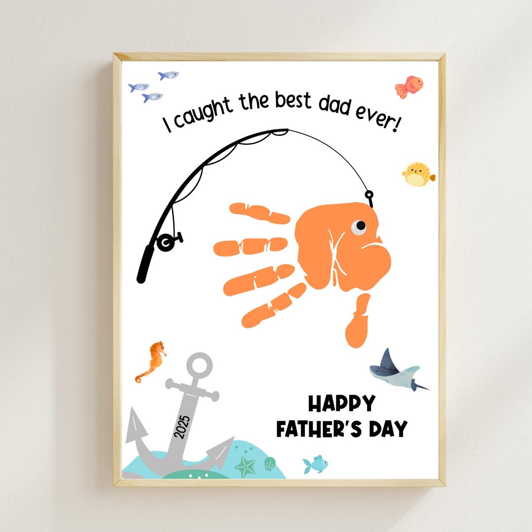 Father's Day Handprint Art Craft, Father's Day Keepsake Craft, Fishing ...